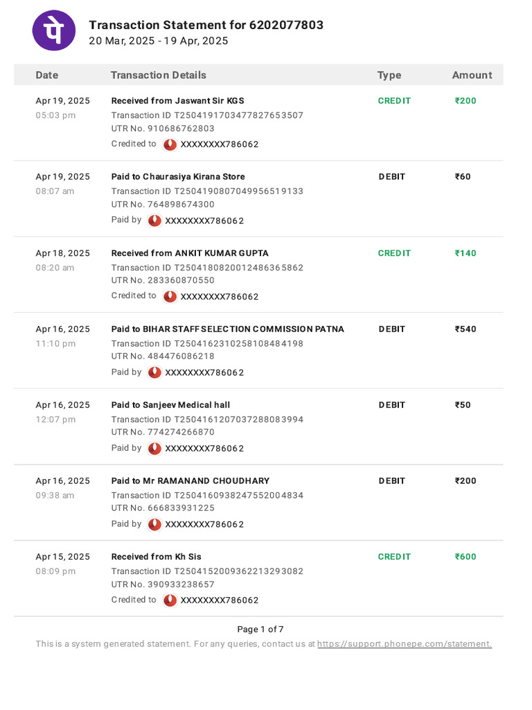 Transaction Statement Summary 6202077803 | PDF | Financial Services