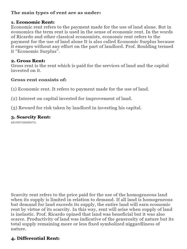 Rent Definition and Types of Rents | PDF