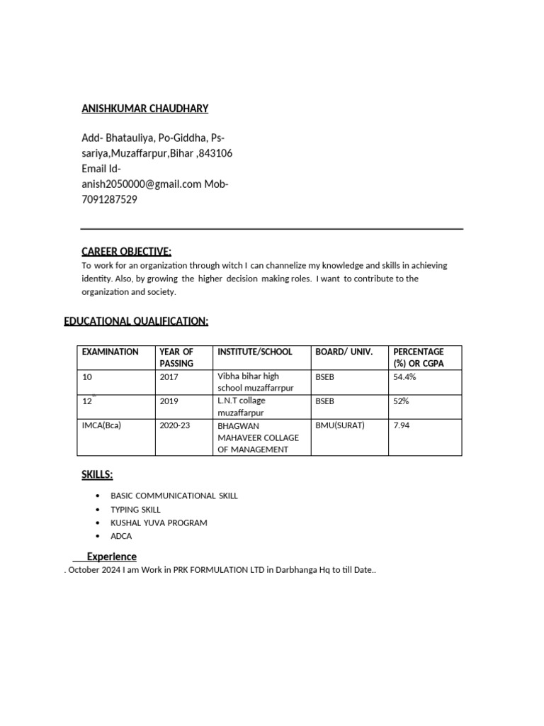 Anish Chaudhary CV | PDF