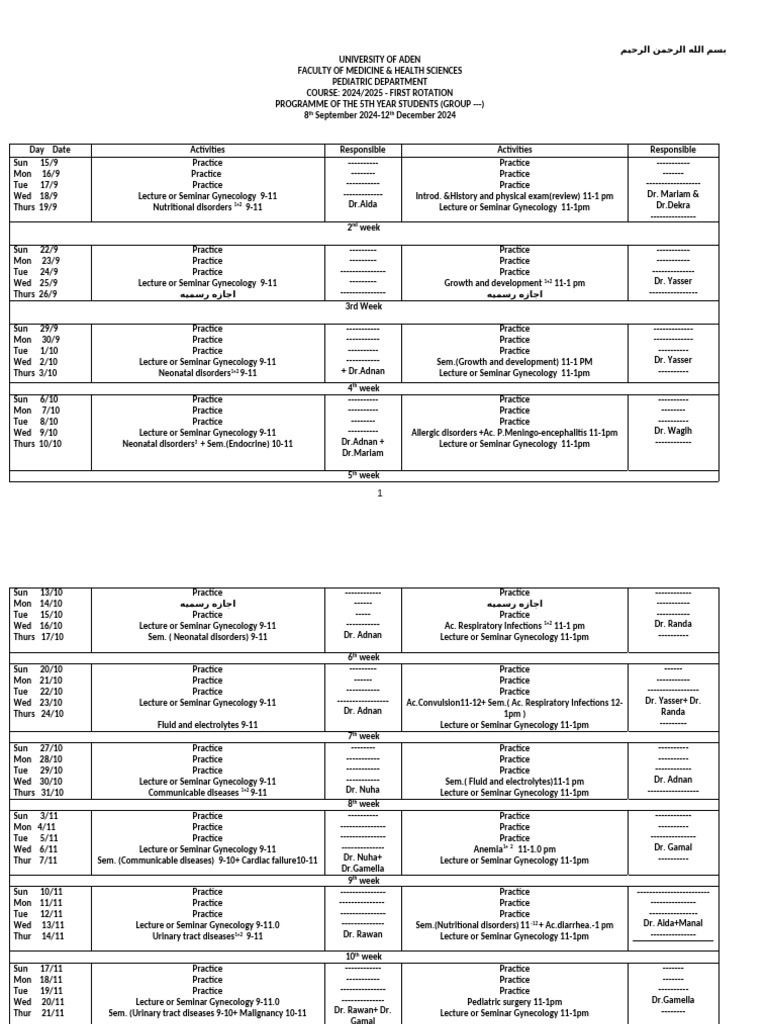PROGRAM 5TH YEAR First Rotation September .2024 | PDF | Health Care ...