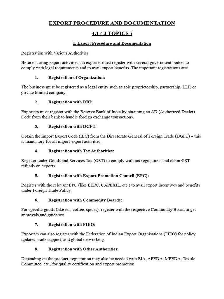 Exports Tybcom Sem 6 Notes - Export Procedure and Documentation | PDF ...