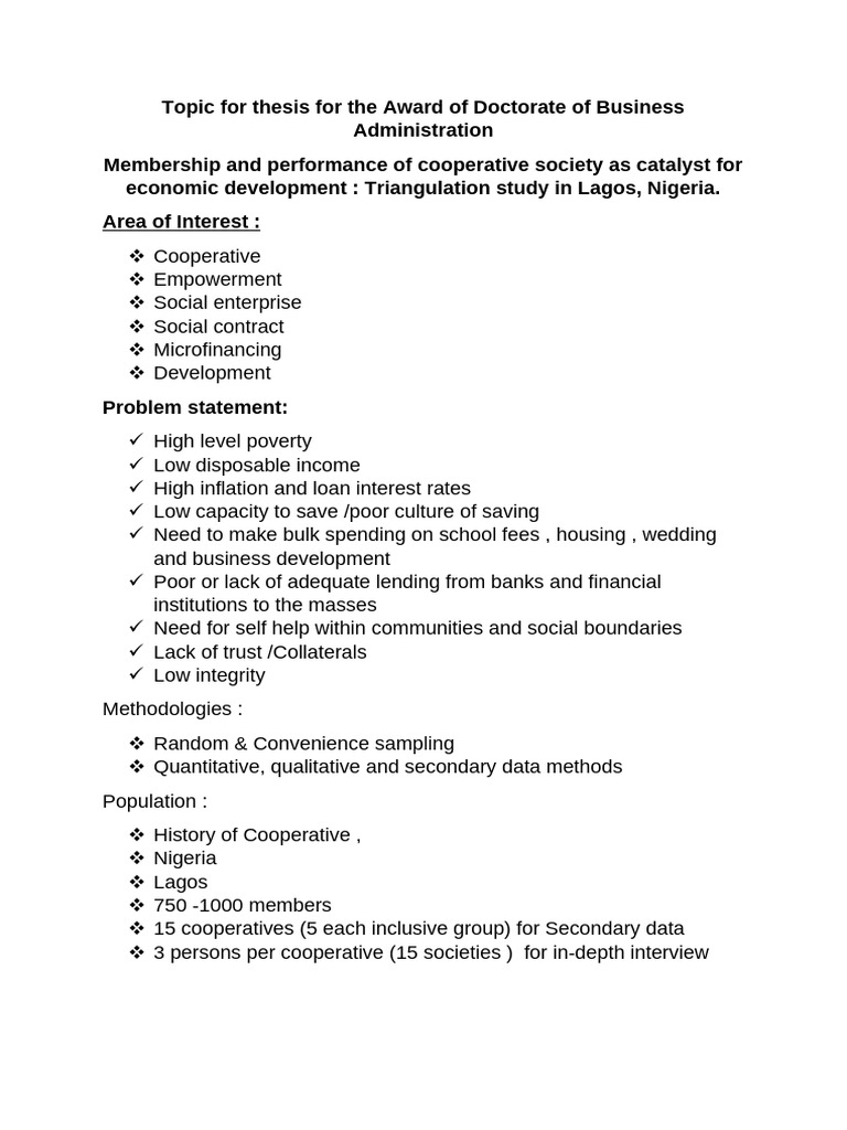 Topic For Thesis For The Award of Doctorate of Business Administration ...