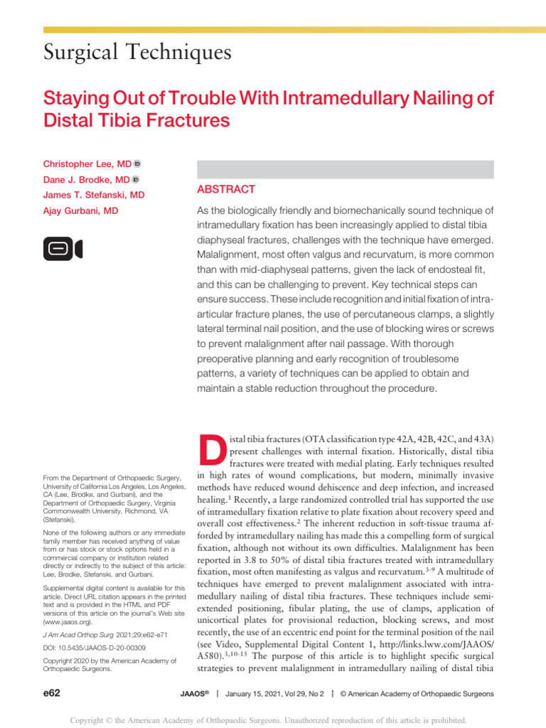 Surgical Techniques: Staying Out of Trouble With Intramedullary Nailing ...