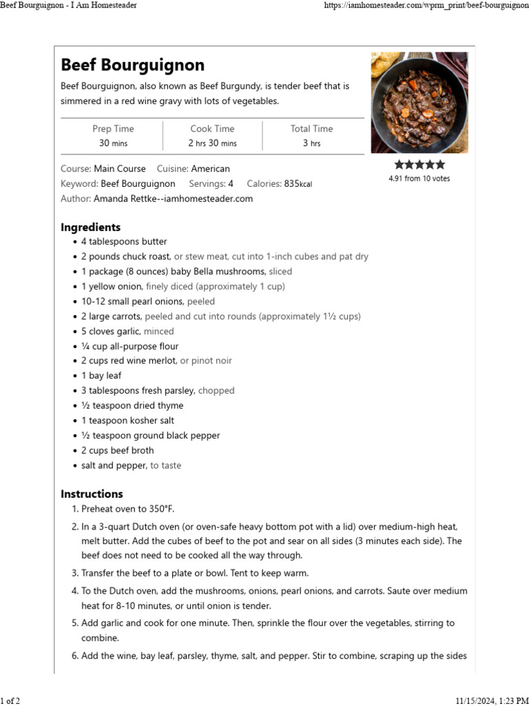 Beef Bourguignon - I Am Homesteader | PDF | Beef | Parsley