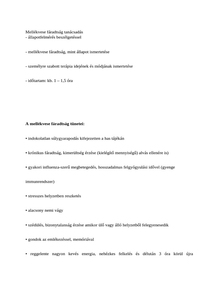 Mellékvese Fáradtság Tanácsadás | PDF