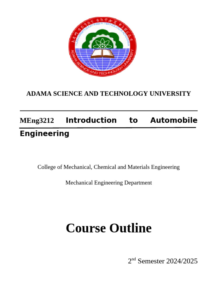 Introduction To Automobile Engineering Course Outline Final | PDF ...
