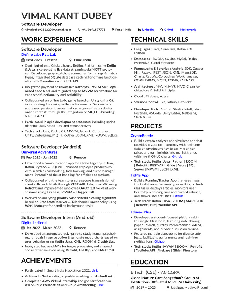 Updated Vimal Dubey Resume | PDF | Databases | Android (Operating System)