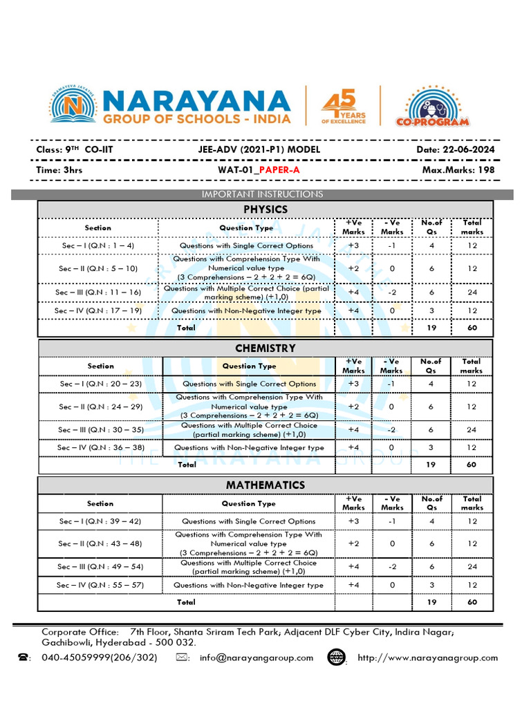 9TH - Co-Iit - Paper-A - Jee-Adv (2021-P1) - Wat-1 - QP - Test Date-22 ...