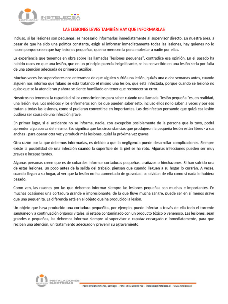 Importancia de Informar Lesiones Leves | PDF