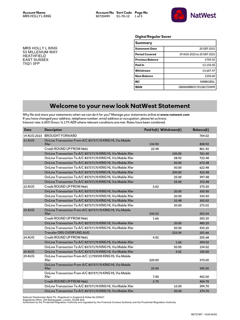 NatWest Account Statement Summary | PDF | Interest | Interest Rates