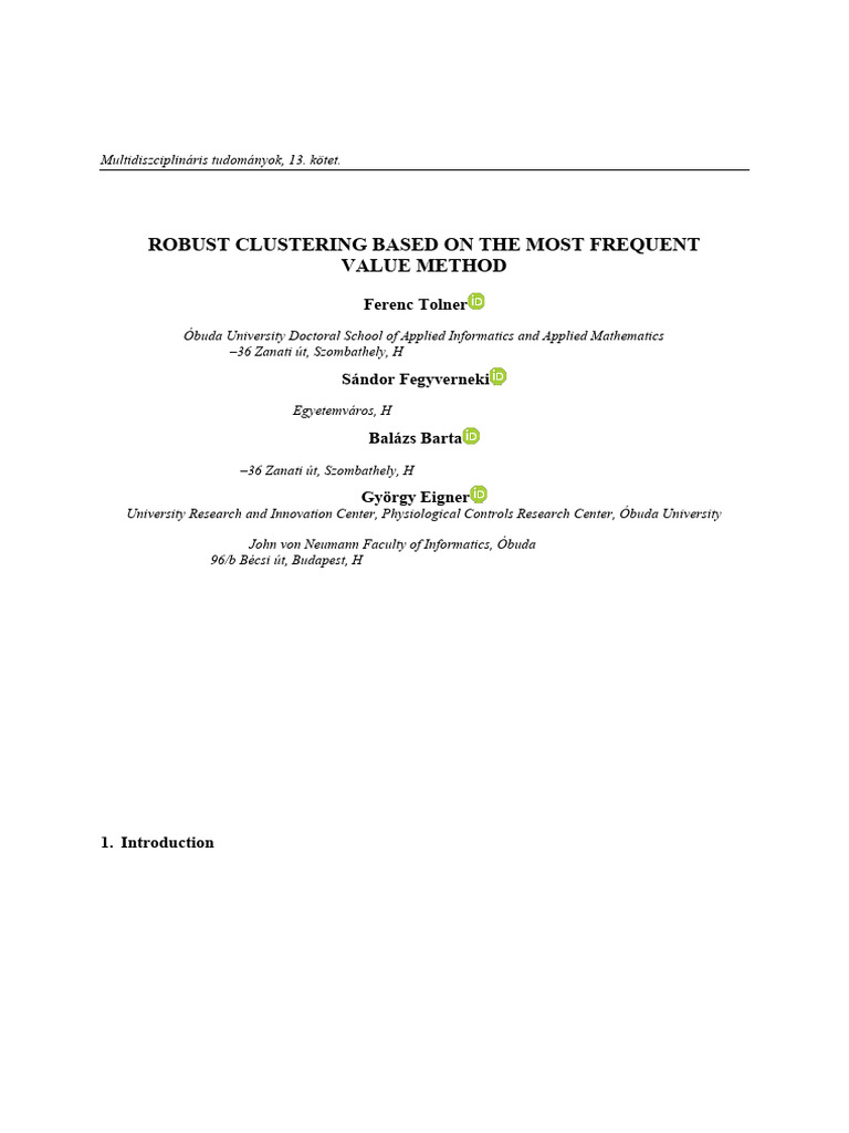 Robust Clustering Based On The MFV | PDF | Cluster Analysis | Robust Statistics