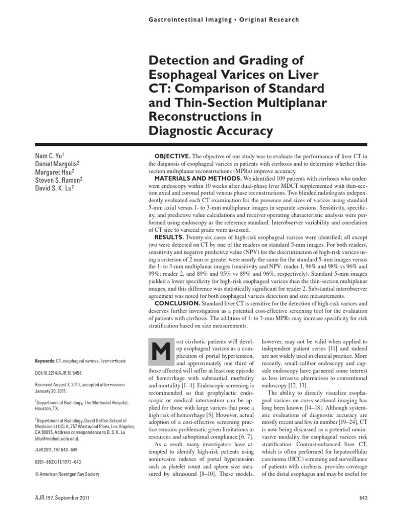 Yu Et Al 2012 Detection and Grading of Esophageal Varices On Liver CT ...
