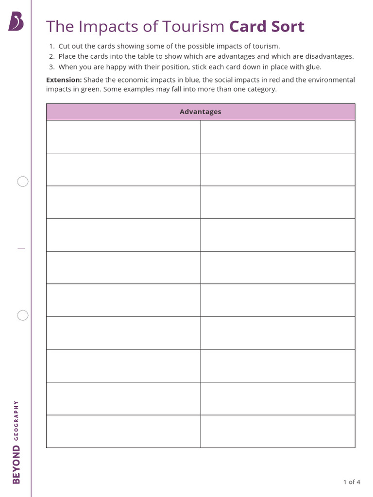 The Impacts of Tourism Card Sort | PDF | Tourism | Infrastructure