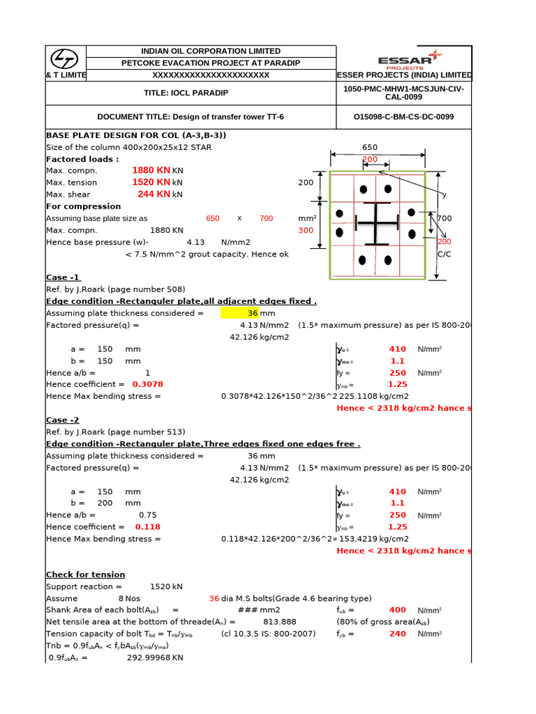 Base Plate Design Calculations for IOCL | PDF | Mechanical Engineering ...