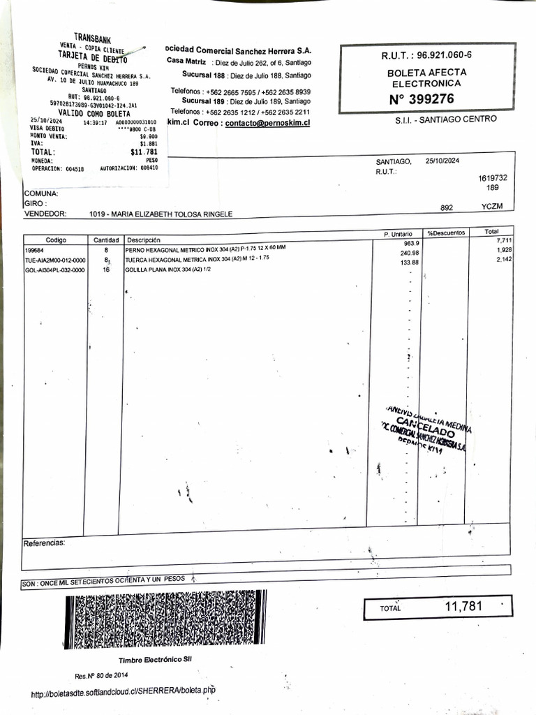Boleta Pernos M10 | PDF