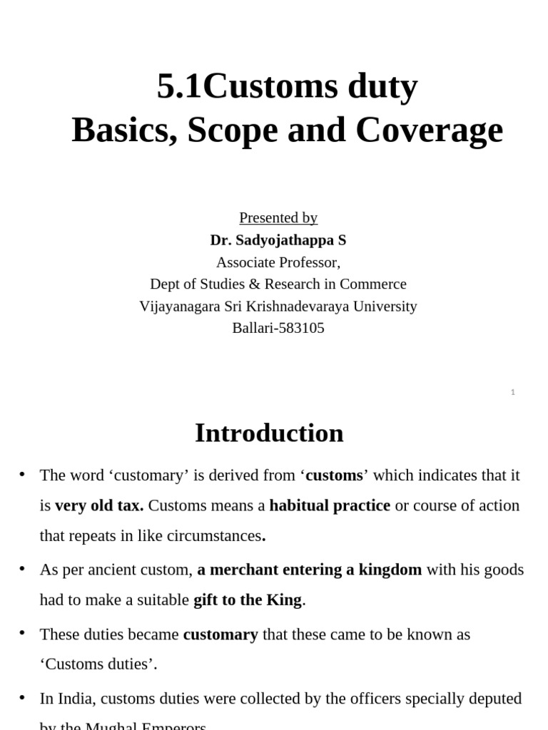 5.1.customs Duty Basics, Scope and Coverage | PDF | Customs | Tariff