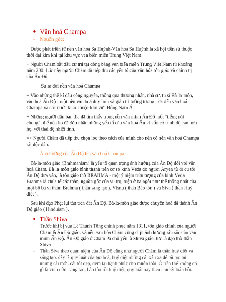 Văn Hoá Champa | PDF