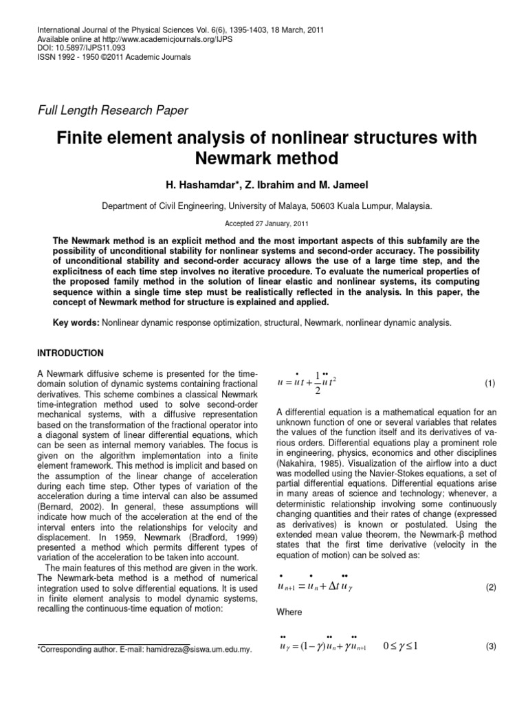 H. Hashamdar, Z. Ibrahim, M. Jameel - Finite Element Analysis of Nonlinear Structures With ...
