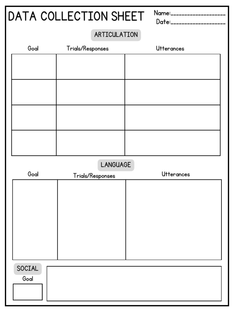 Data Collection Sheet for Articulation & Language | PDF