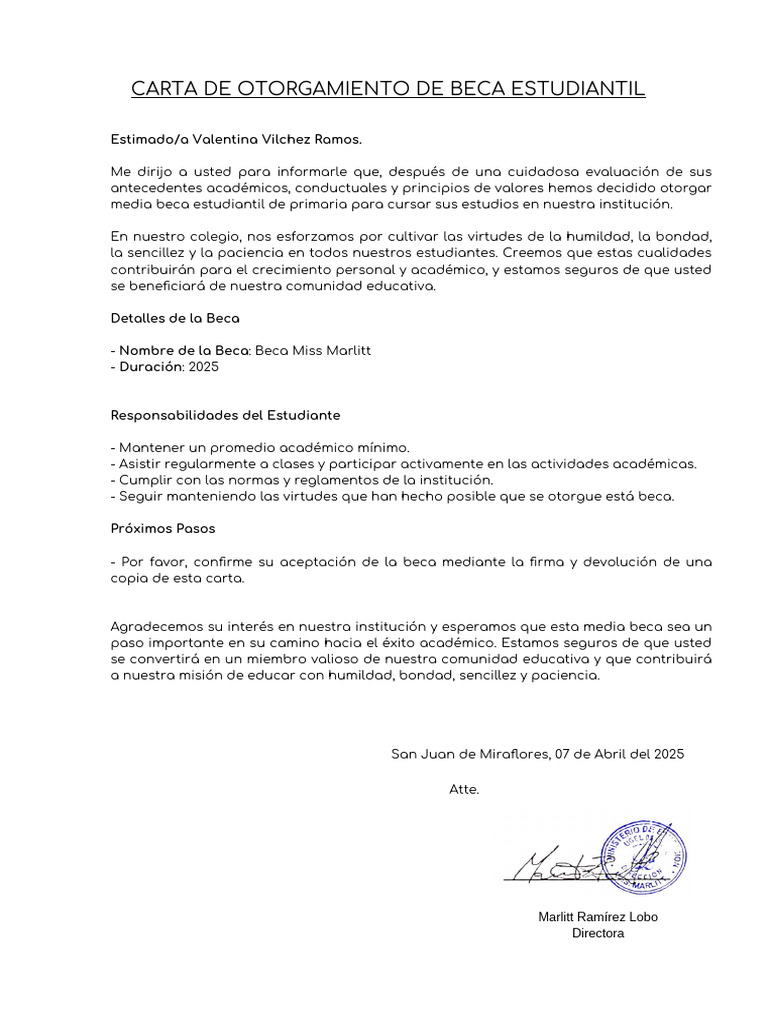 Carta de Otorgamiento de Beca | PDF