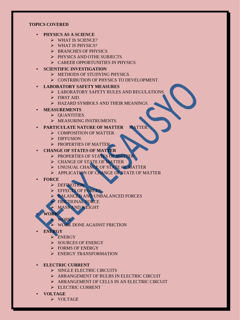 Notes Physics Form One | PDF | Thermometer | Temperature