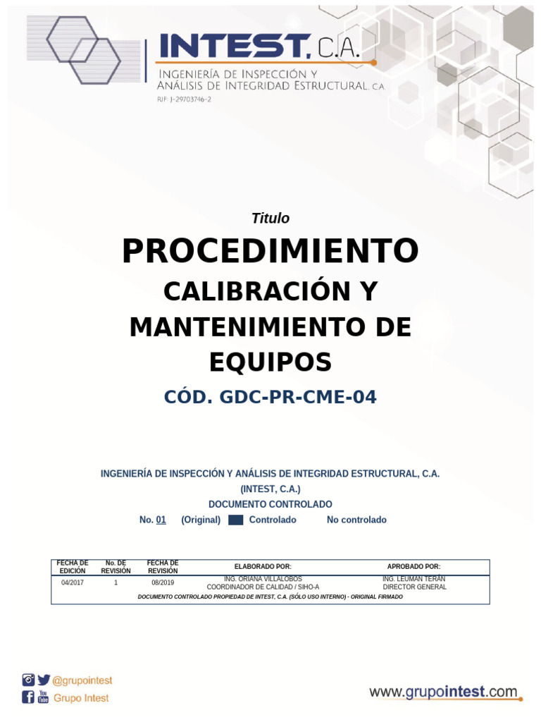 4 Gdc-Pr-Cme-04 Calibración y Mtto de Equipos | PDF | Calibración