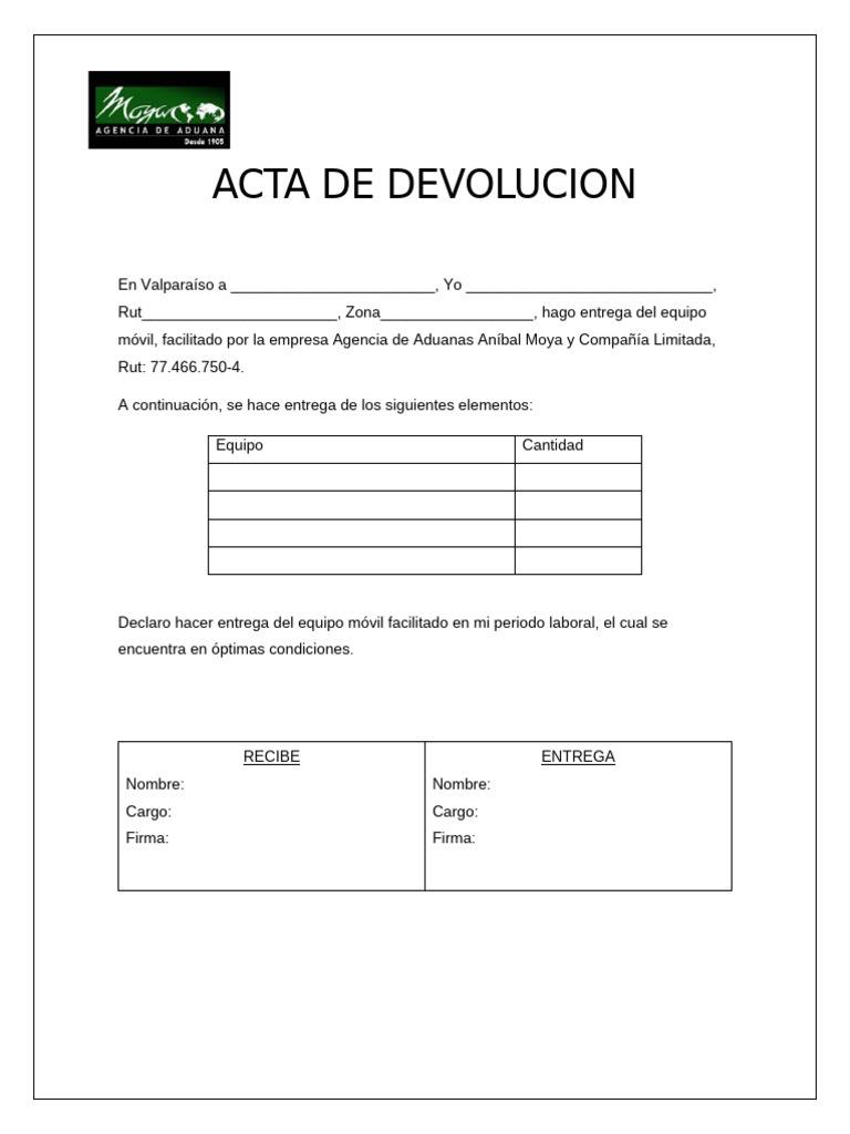 ACTA DE DEVOLUCION EQUIPOS MOVILES Desvinculacion | PDF