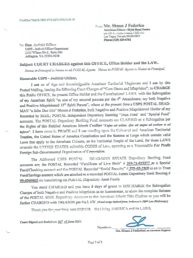 Court Charges Usps Postal Deadman - Judicial Offier | PDF