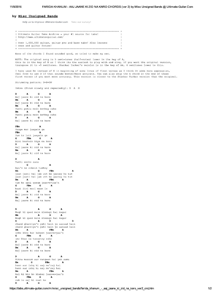 Aaj Jaane Ki Zid Na Karo | PDF