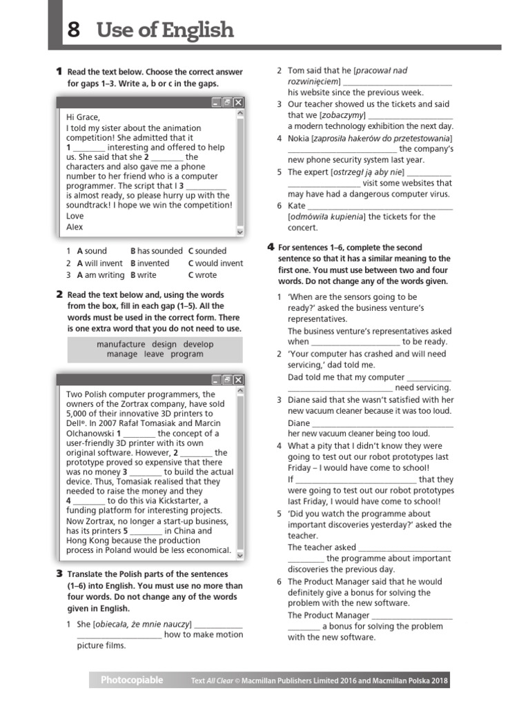 All Clear kl8 TRF Use of English U8 | PDF | Computing