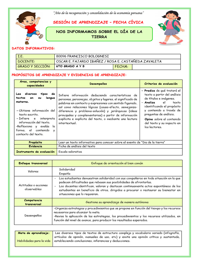 Ses-Fecha Cívica-Dia de La Tierra | PDF | Aprendizaje | Evaluación