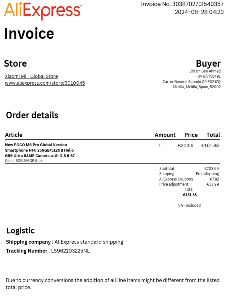 Aliexpress Inoive | PDF