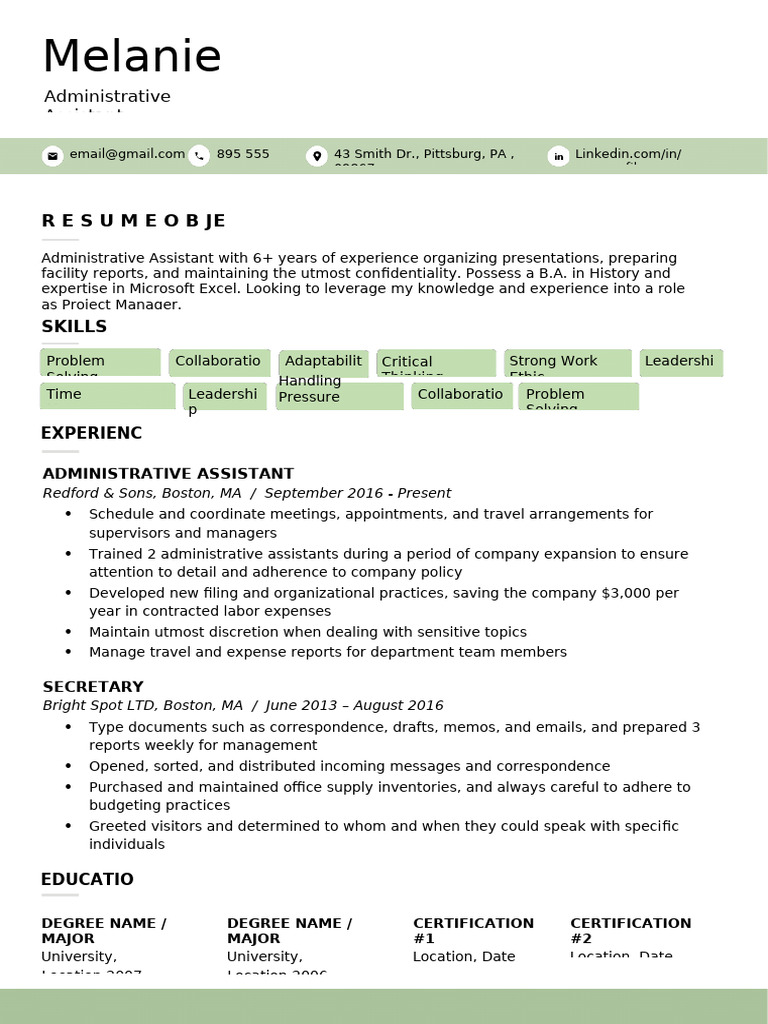 Advanced Resume Template Green | PDF
