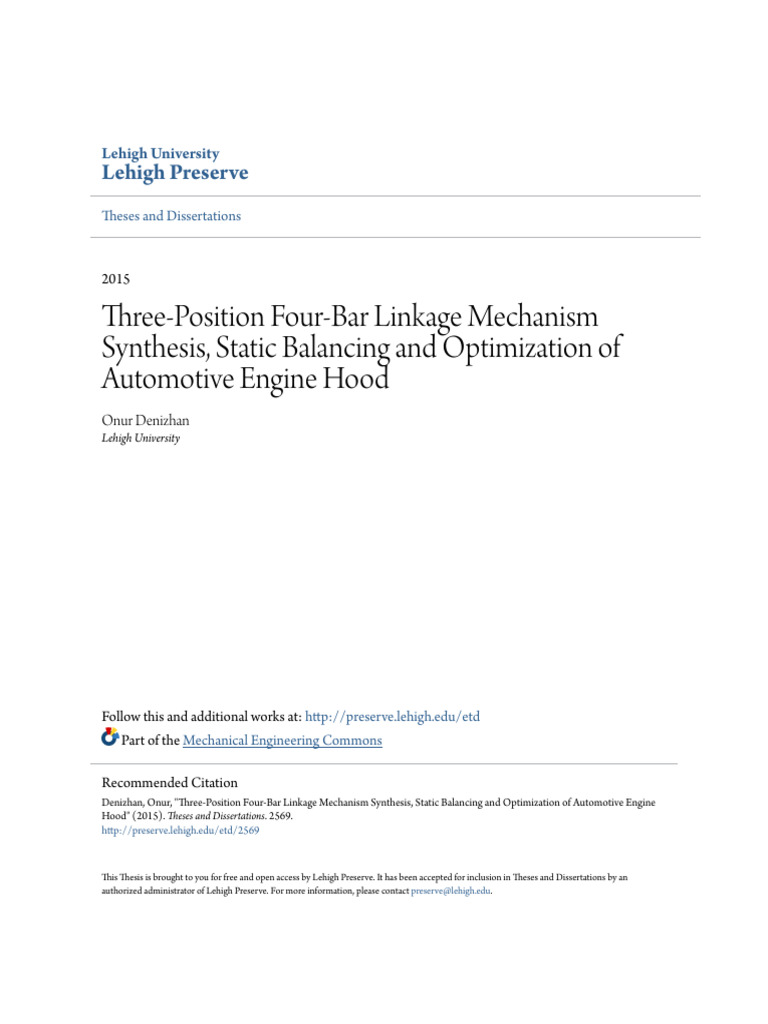 Three Position Four Bar Linkage Mechanis | PDF | Thesis | Mathematical ...