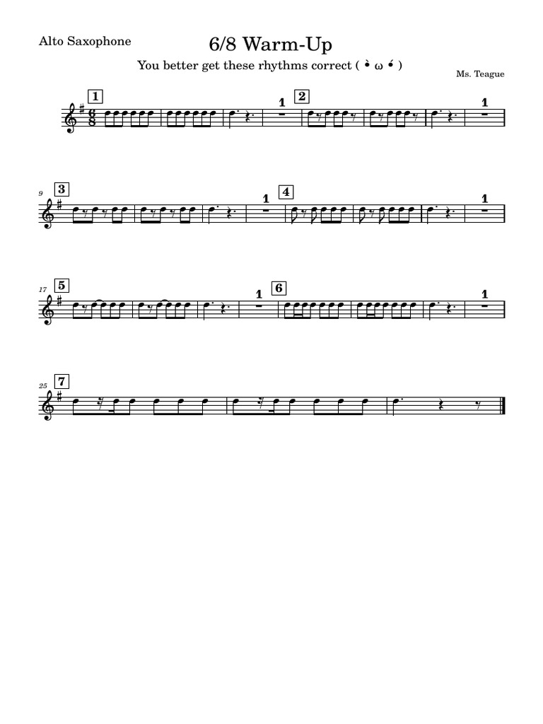 Alto Saxophone 6/8 Warm-Up Rhythms | PDF