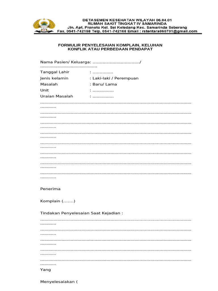 FORM - PENYELESAIAN KOMPLAIN, KELUHAN, KONFLIK ATAU PERBEDAAN PENDAPAT - Terbaru | PDF