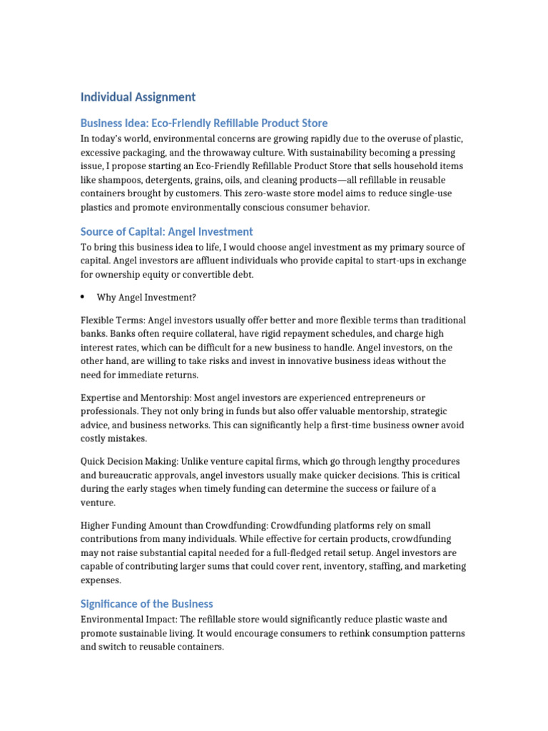 Eco Friendly Refillable Store Assignment | PDF | Angel Investor | Sustainability