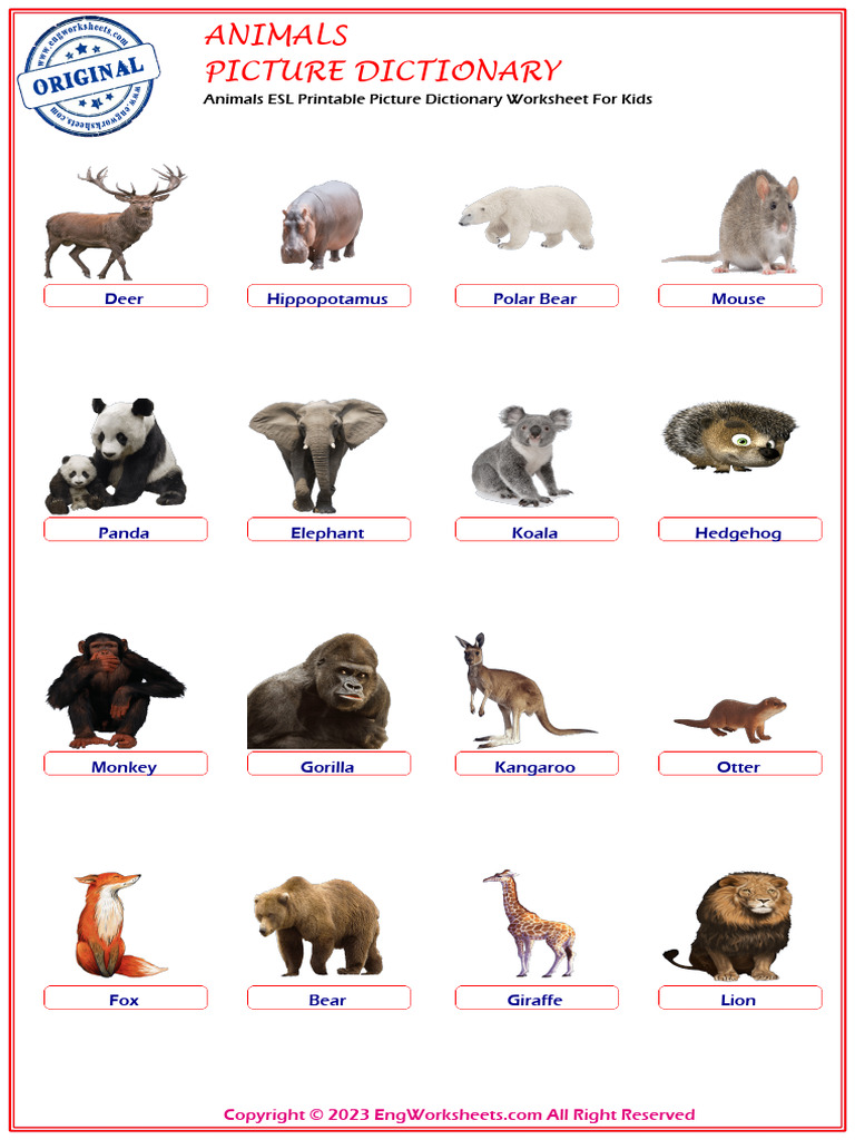 Animals Esl Printable Picture Dictionary Worksheet For Kids 2843 | PDF