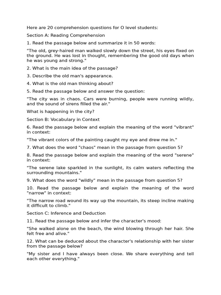 O Level Comprehension | PDF | Reading Comprehension