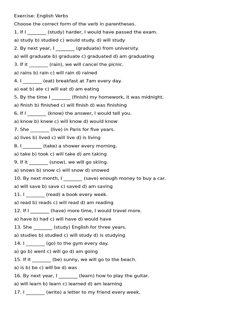 English Verb Exercises | PDF