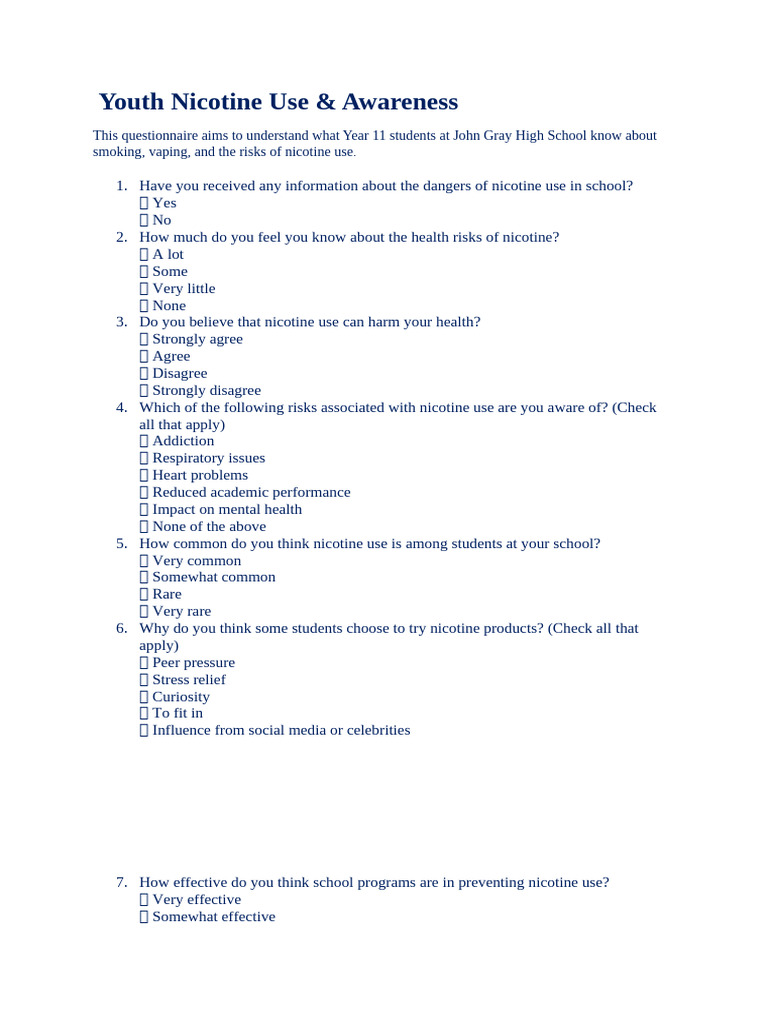 Life Skills Questionnaire | PDF | Nicotine | Electronic Cigarette