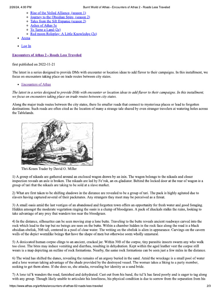 Burnt World of Athas - Encounters of Athas 2 - Roads Less Traveled | PDF