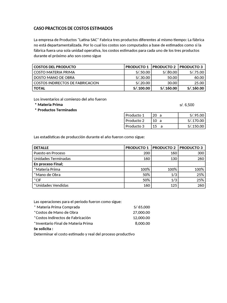 Caso Practicos de Costos Estimados | PDF