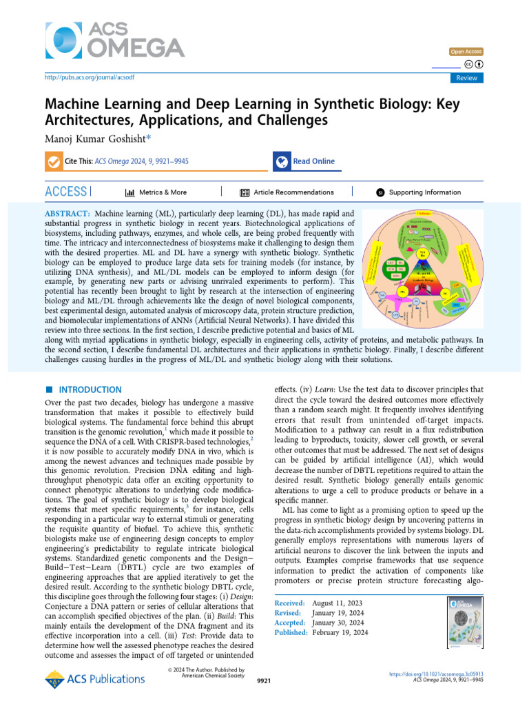 Goshisht 2024 Machine Learning and Deep Learning in Synthetic Biology Key Architectures ...