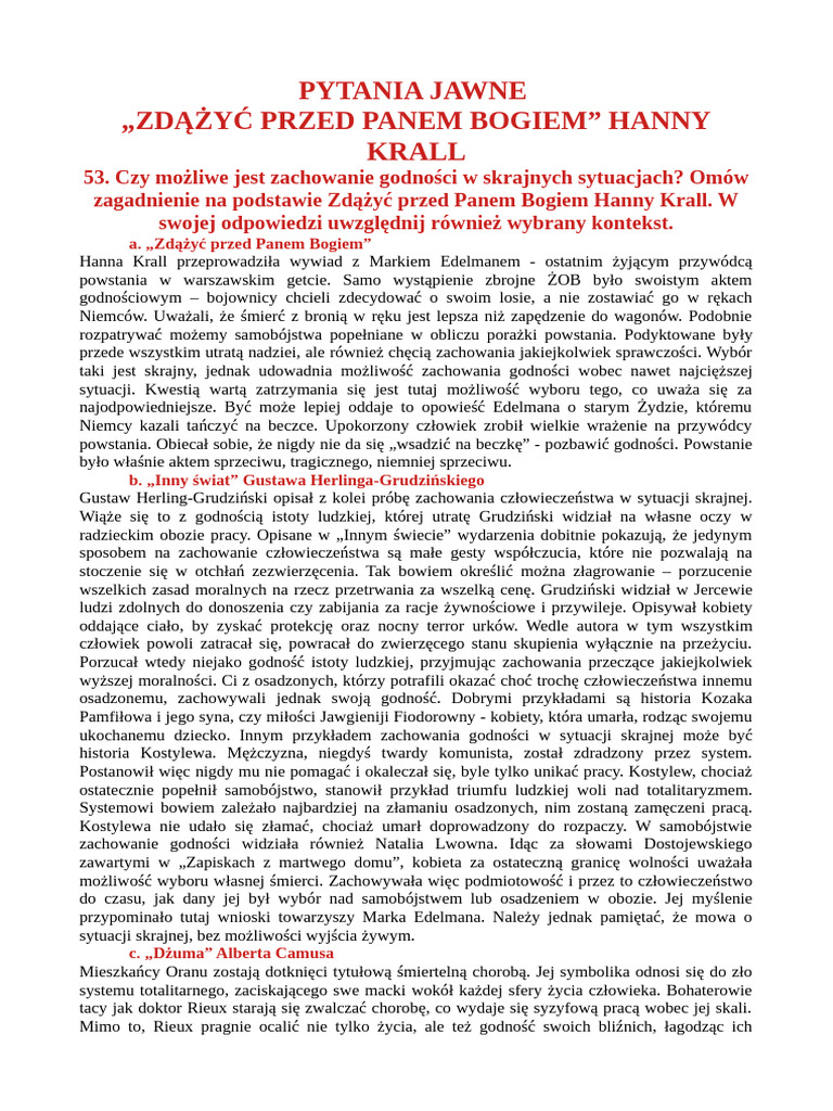 Pytania Jawne (Zdążyć Przed Panem Bogiem) | PDF