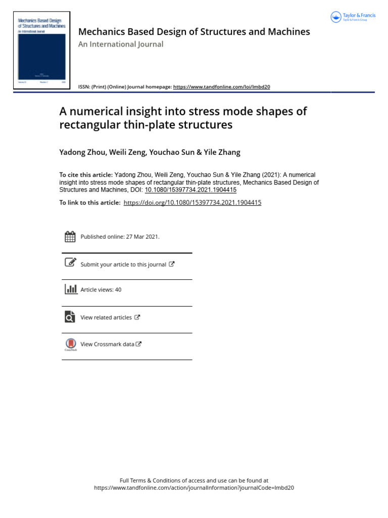 A Numerical Insight Into Stress Mode Shapes of Rectangular Thin-Plate Structures | PDF | Finite ...