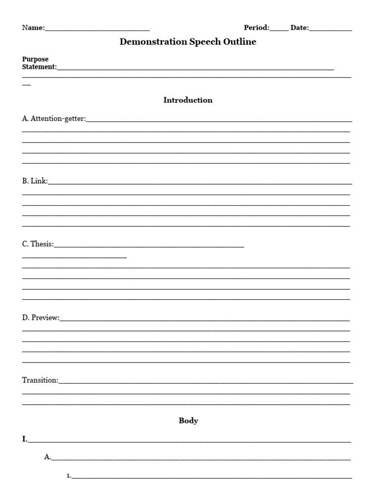 Demonstration Speech Outline Template | PDF