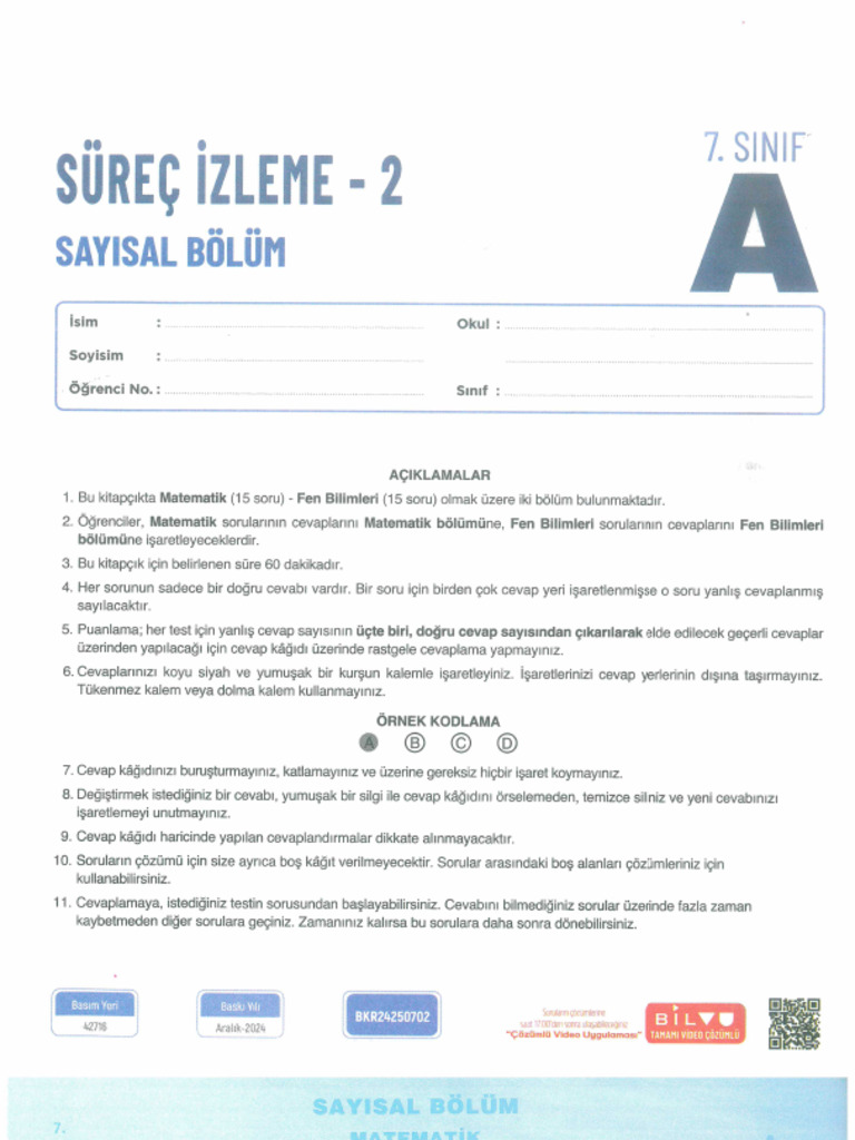 Bi̇lfen Sayisal 7-A | PDF