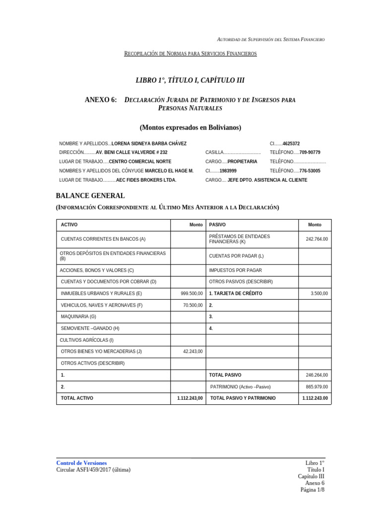 Declaración Patrimonial - L01t01c03a06 Lorena Barba 2025 | PDF | Bancos ...