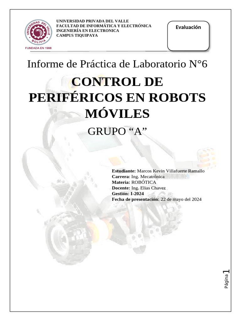Informe Laboratorio 6 Robotica | PDF | Monitor de computadora | Sensor